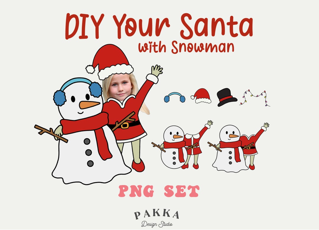 Santa Girl Face Blank Bundle With Snowman, Diy Card Template,printable ...
