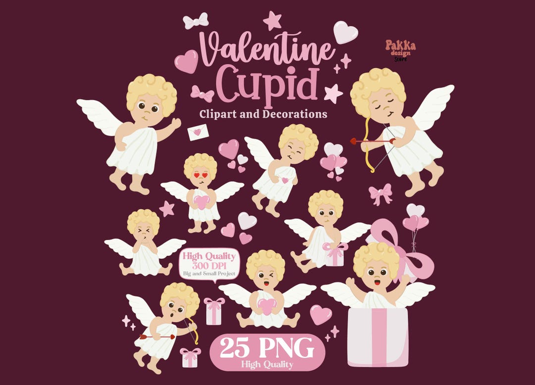 Cute Cupid Clipart Bundle, Valentine PNG, Sublimation Design, Printable ...