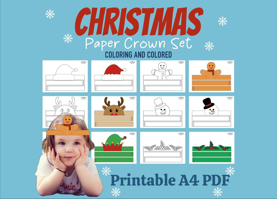 Printable Christmas Paper Crowns: Coloring Activity for Kids! DIY Craft ...