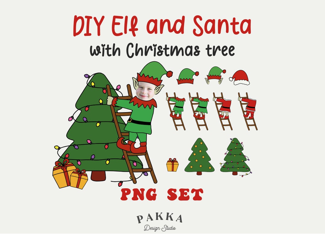 Elf Face Blank With Christmas Tree and Lights Bundle, Diy Template ...