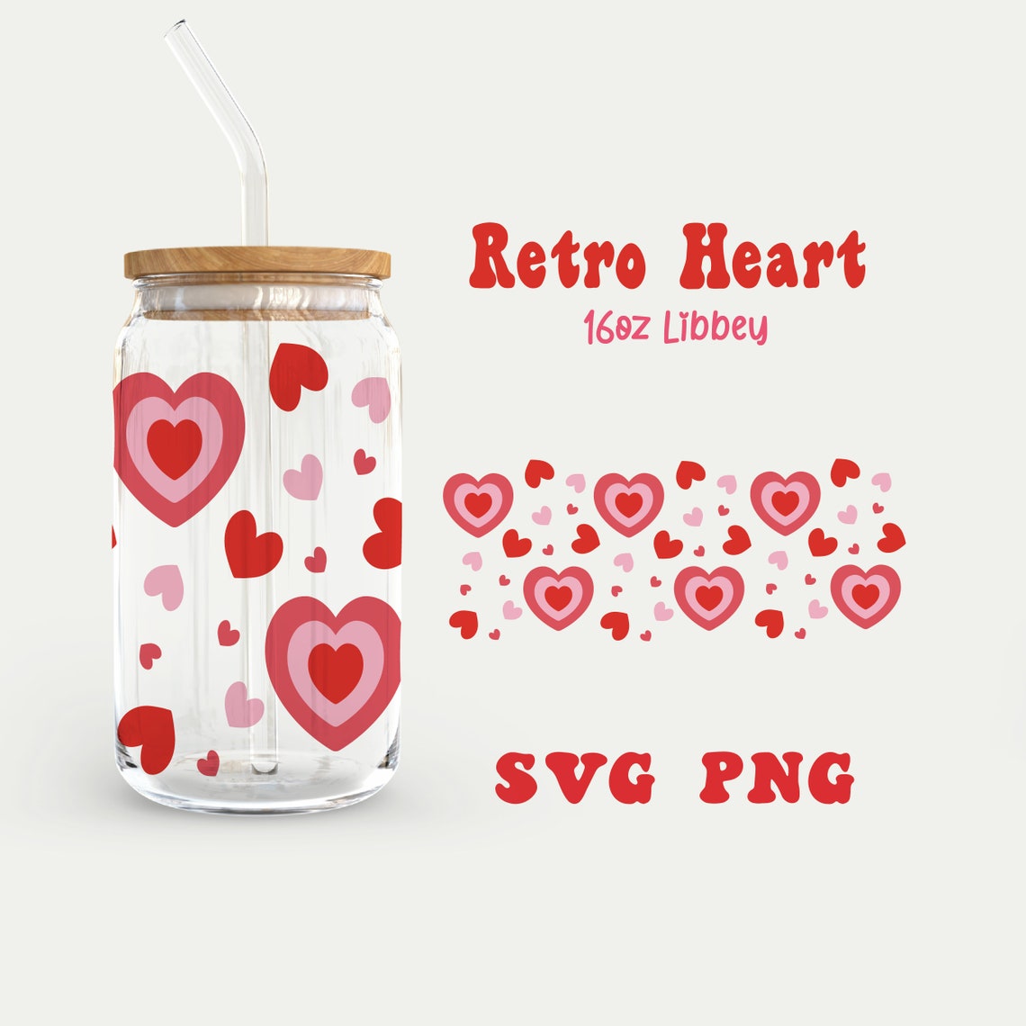Retro Heart Svg Png,16oz Libbey Wrap Template Svg,beer Glass Cup,groovy ...