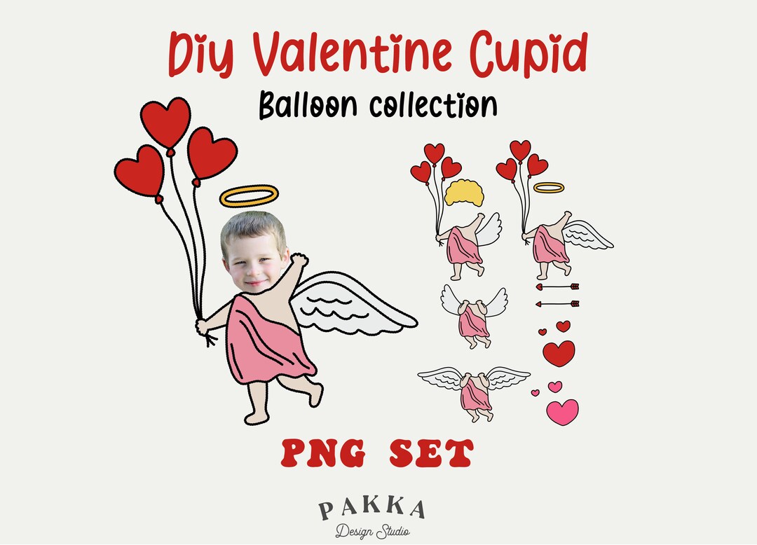 Valentine Cupid Face Blank With Balloon Bundle, Add Your Own Photo, Diy ...