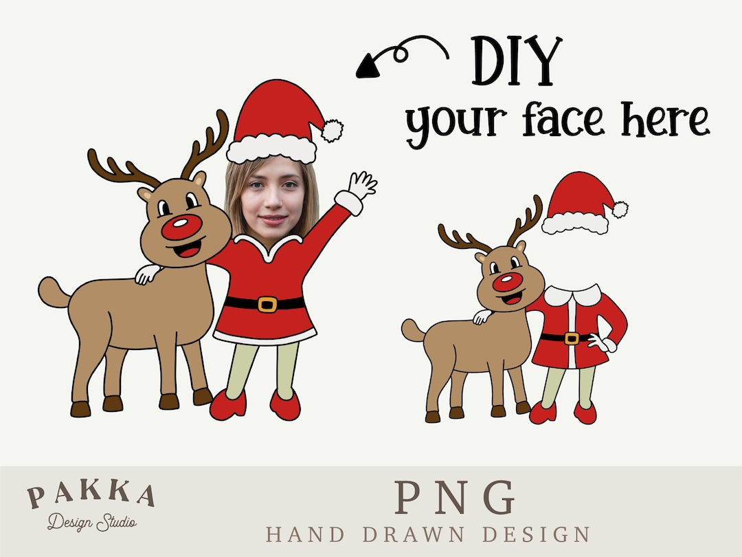 Santa Girl Face Blank Bundle With Reindeer, Add Your Own Photo, Diy ...
