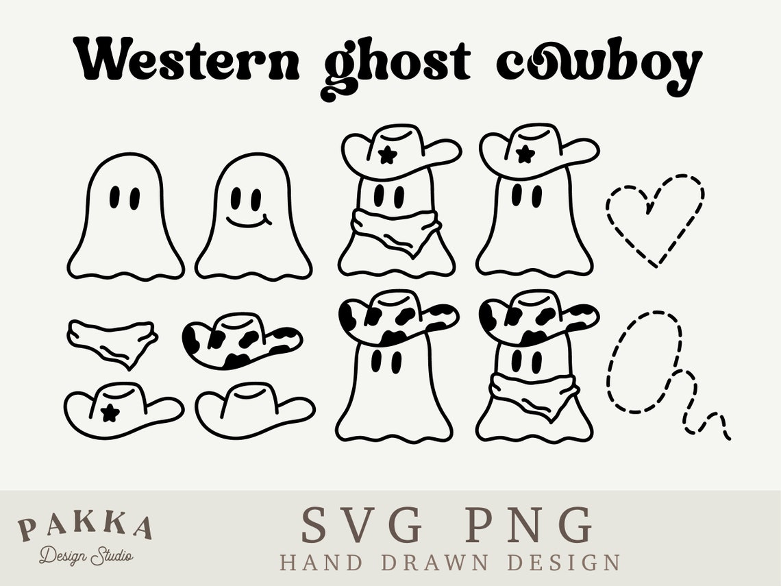 Cute Western Ghost Cowboy Bundle Svg Outline Cricut Cut File - Etsy