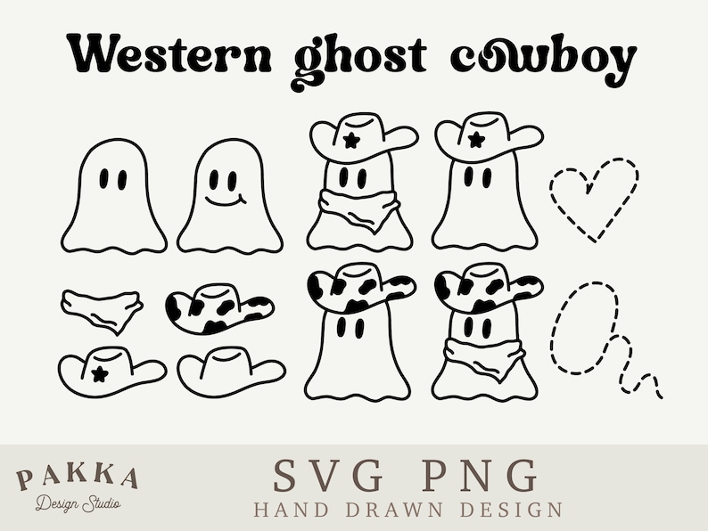 Cute Western Ghost Cowboy Bundle Svg Outline Cricut Cut File - Etsy