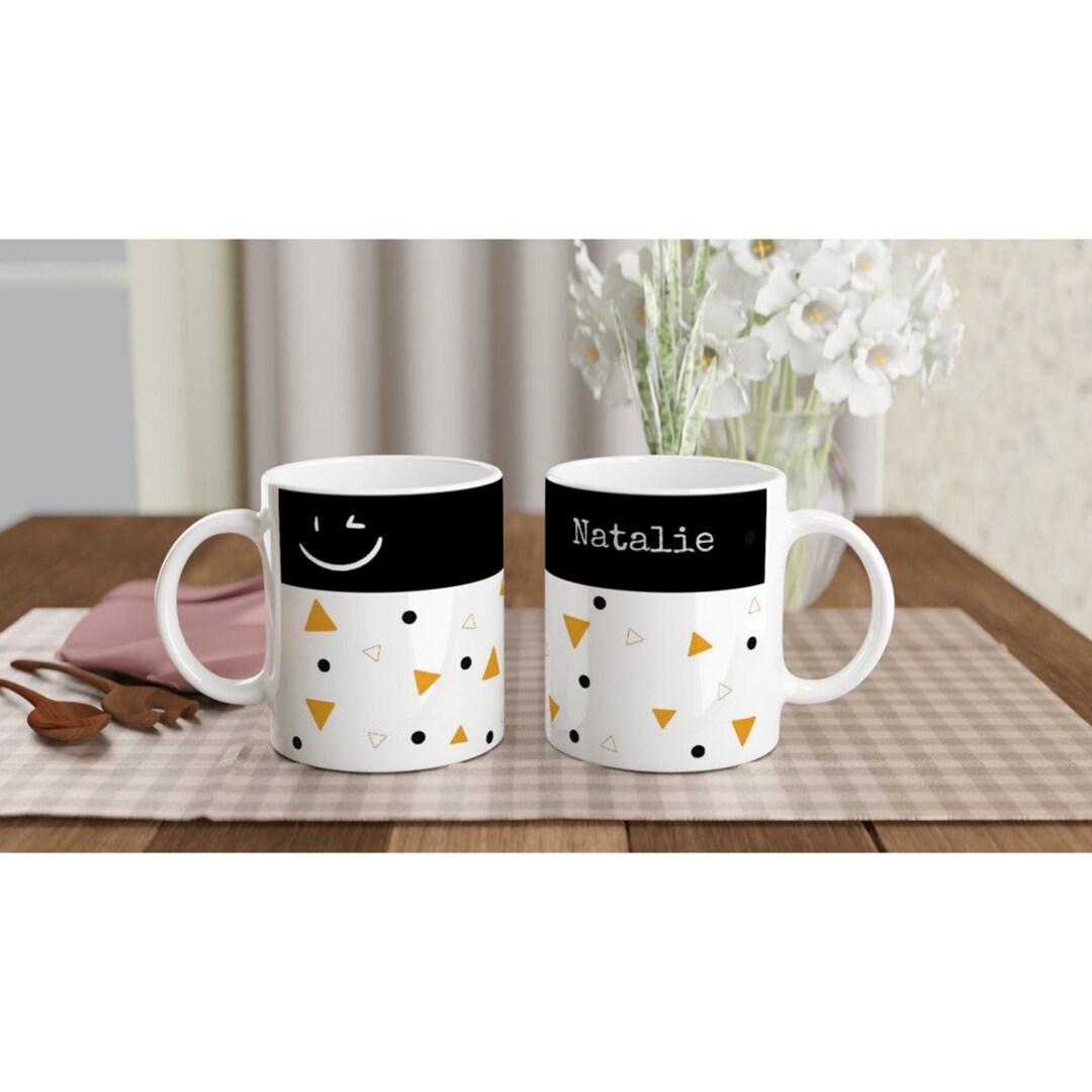Personalized Smiley Face White 11oz Ceramic Mug Add Your Name after the ...
