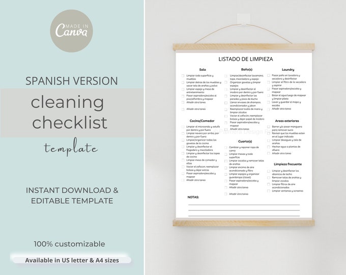 Spanish Cleaning Checklist, Editable Cleaning Planner, House Cleaning ...