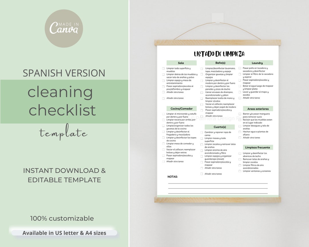 Spanish House Chore Planner, Editable Cleaning Checklist, Vacation ...