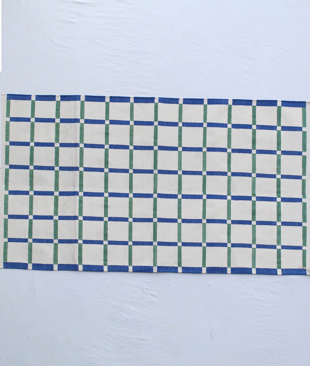 Multiple Sizes off White and Blue, Green Handmade Rug- Hand Woven High ...