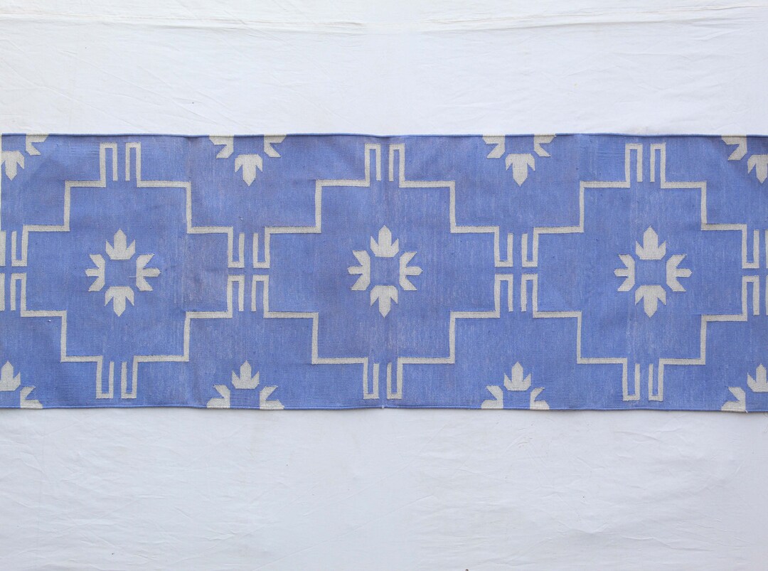 Multiple Sizes Cotton Multiple Sizes Blue and Grey Runner Rug - Flat ...
