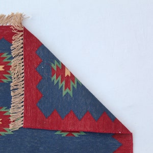 Multiple Sizes Cotton Modern Dark Blue and Dark Red Hand Woven Runner ...