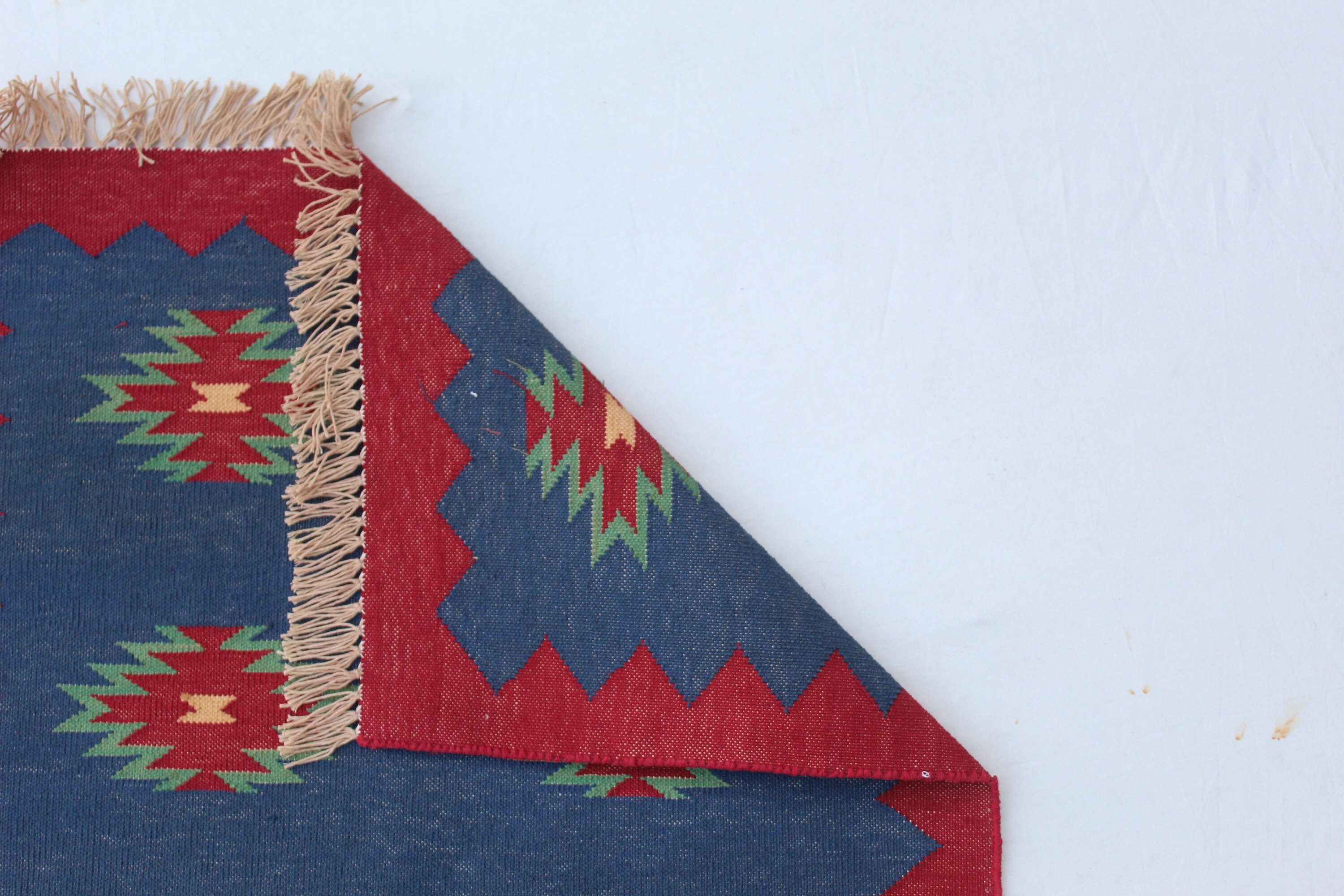 Multiple Sizes Cotton Modern Dark Blue and Dark Red Hand Woven Runner ...