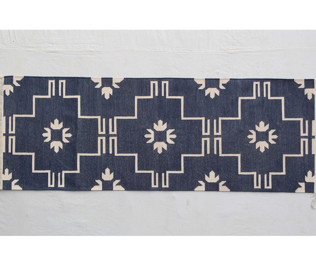 Multiple Sizes Cotton Multiple Sizes Dark Blue and White Runner Rug ...