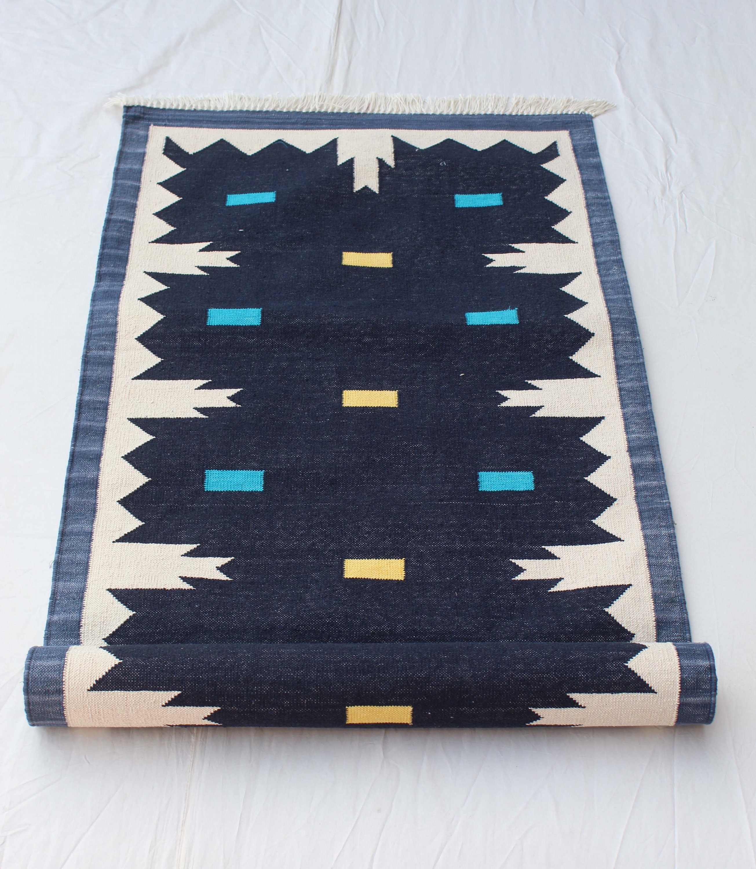 Multiple Sizes Cotton Multiple Sizes Dark Blue Runner Rug - Etsy