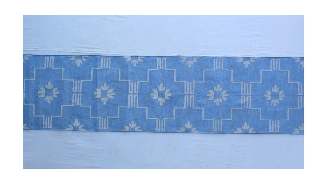 Multiple Sizes Cotton Multiple Sizes Blue and Grey Runner Rug - Flat ...