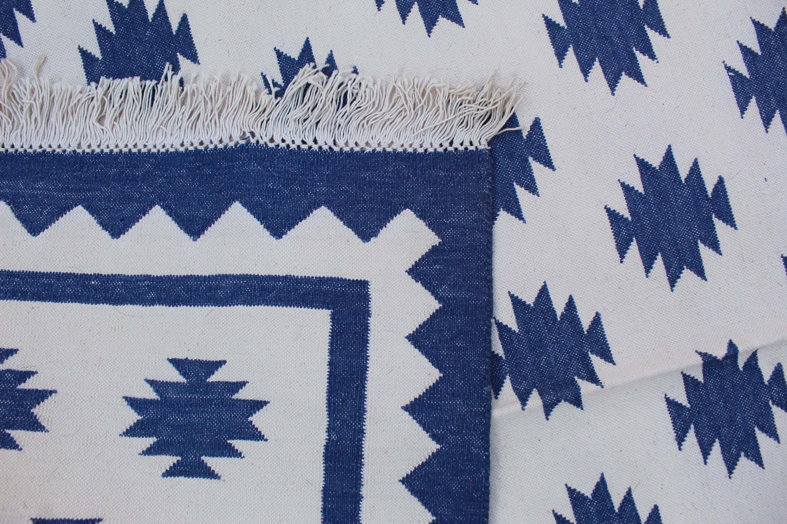 Multiple Sizes Cotton Multiple Sizes Blue and White Runner Rug Flat ...