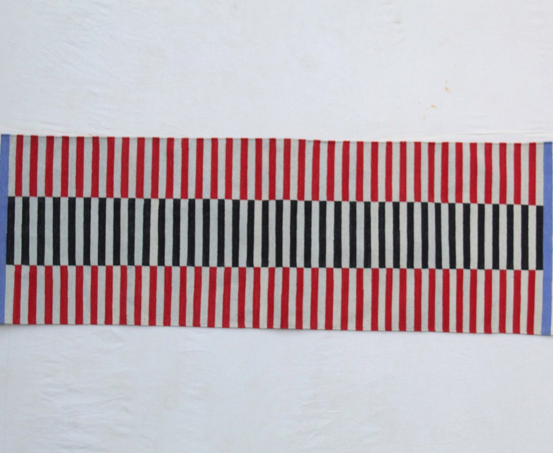Multi Size Black and Grey, Red Modern Striped Cotton Hand Woven Runner ...