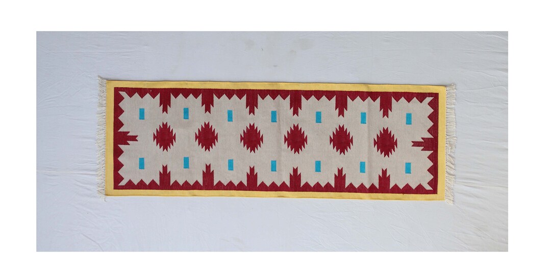 Multiple Sizes Cotton Multiple Sizes off White and Red Runner Rug ...