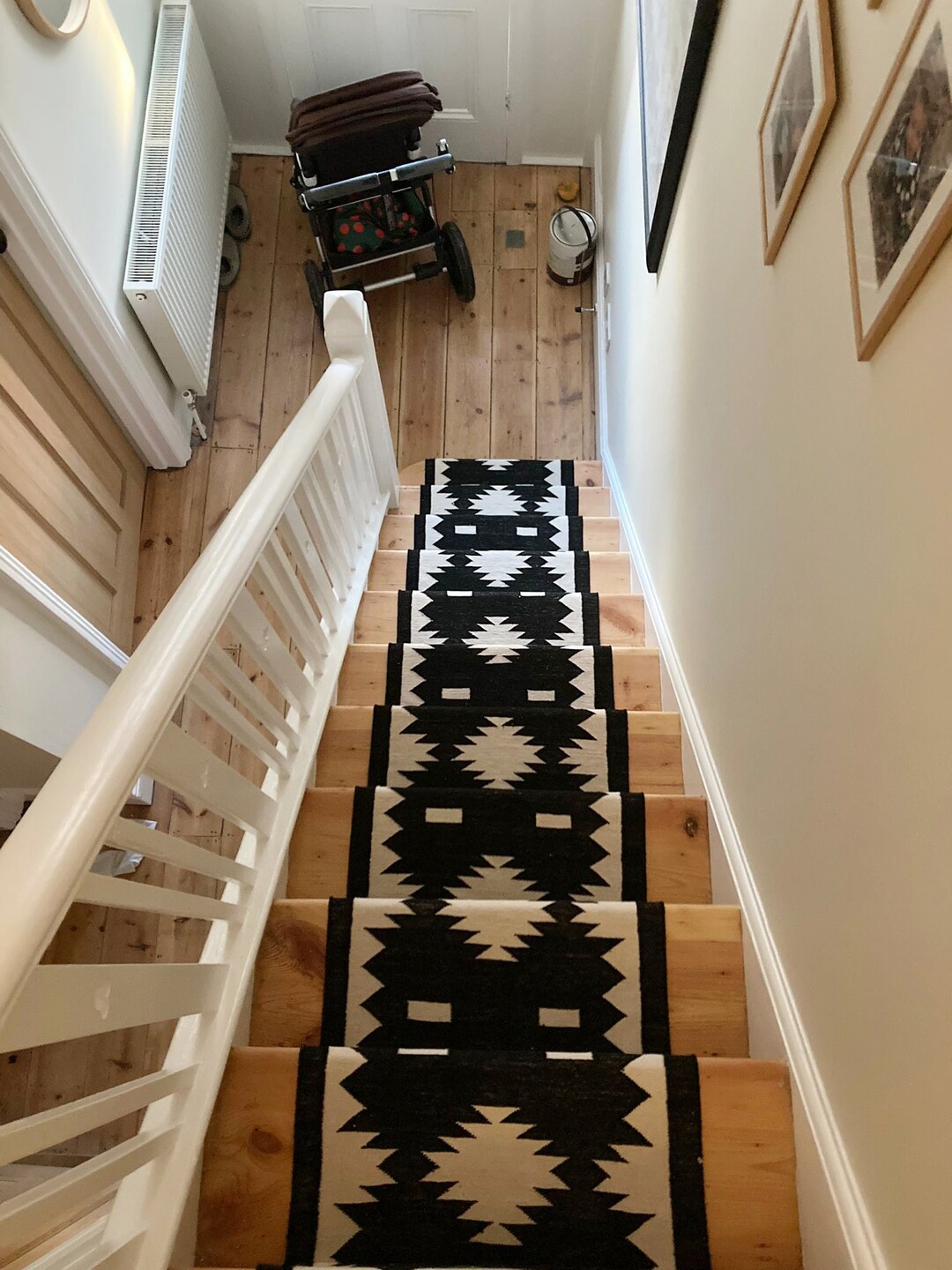 Multiple Sizes Cotton Multiple Sizes Black and White Runner Rug - Flat ...