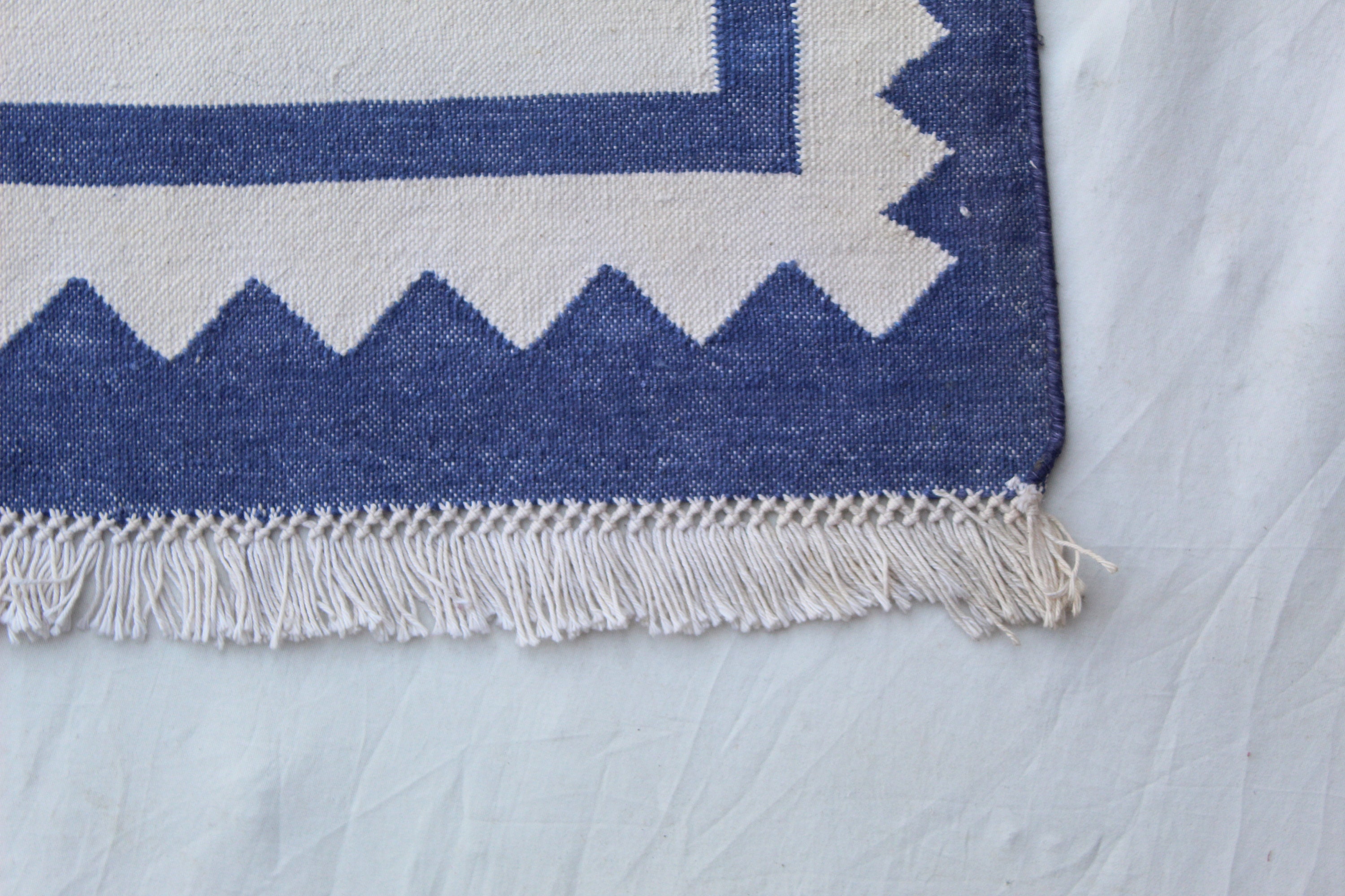 Multiple Sizes Cotton Multiple Sizes Blue and White Runner Rug Flat ...