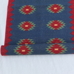 Multiple Sizes Cotton Modern Dark Blue and Dark Red Hand Woven Runner ...