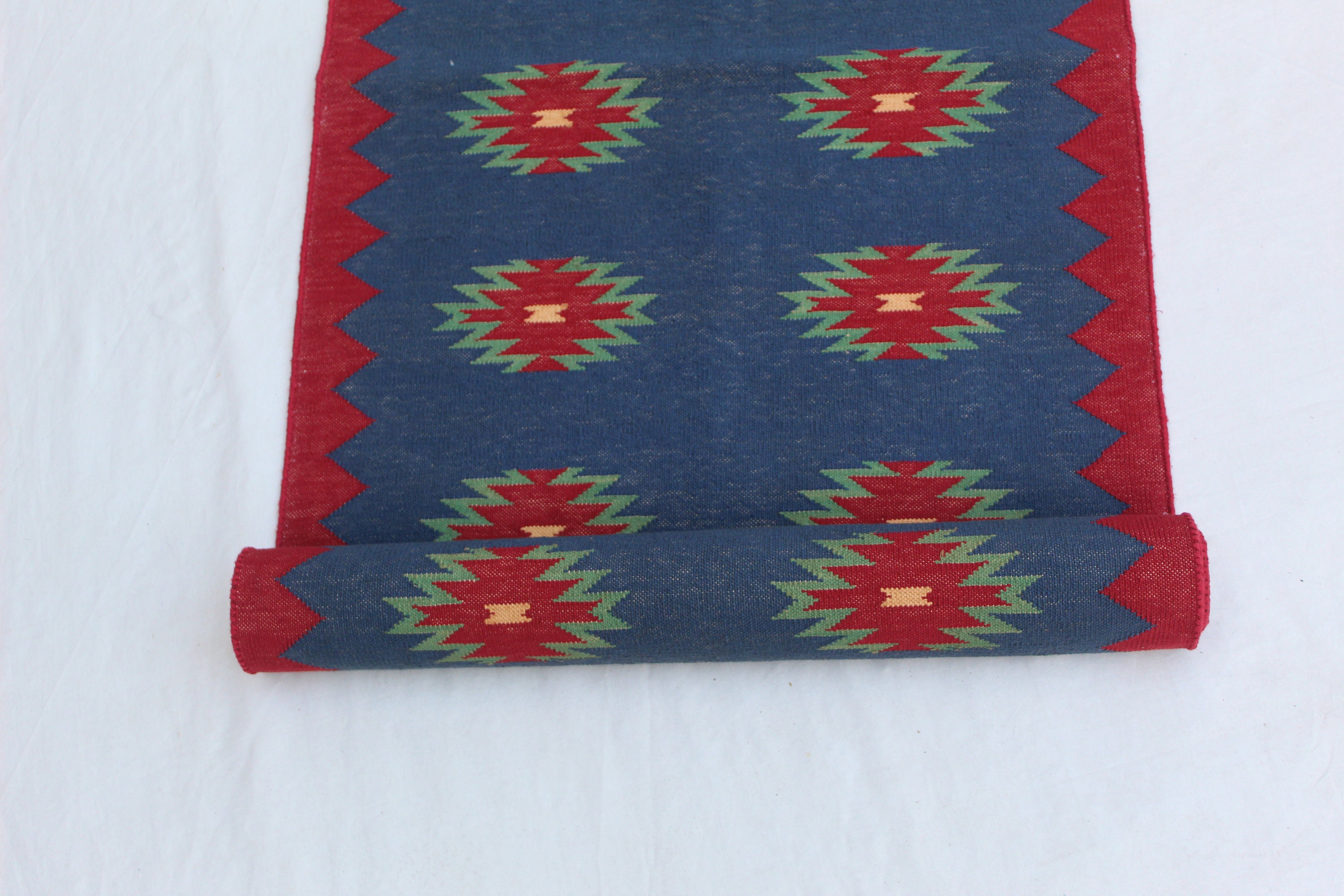 Multiple Sizes Cotton Modern Dark Blue and Dark Red Hand Woven Runner ...