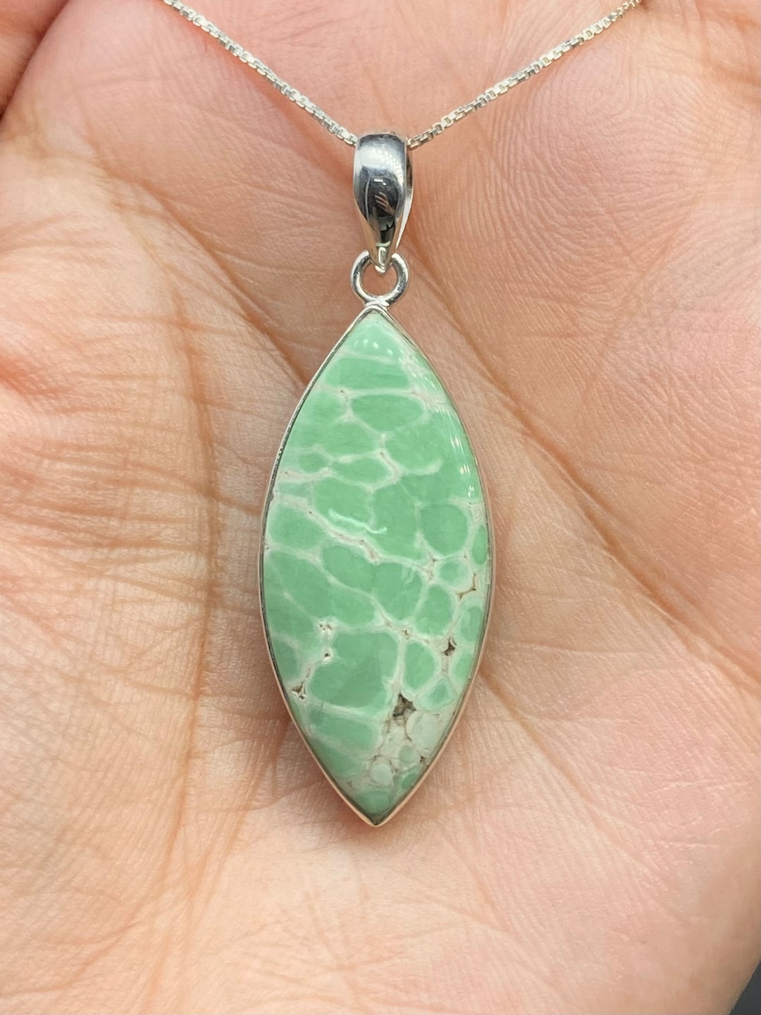 Natural Variscite Silver Pendant, Handmade Variscite Marquise Shape ...