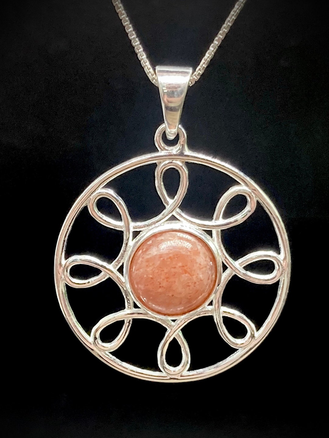 Handmade Sterling Silver Sunstone Pendant Necklace, Round Healing ...