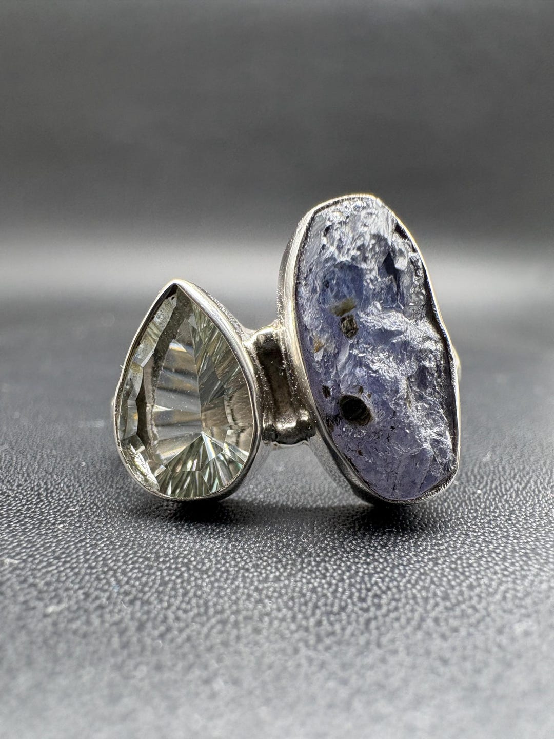 Handmade Sterling Silver Ring: Raw Iolite & Green Amethyst Gemstone - Etsy