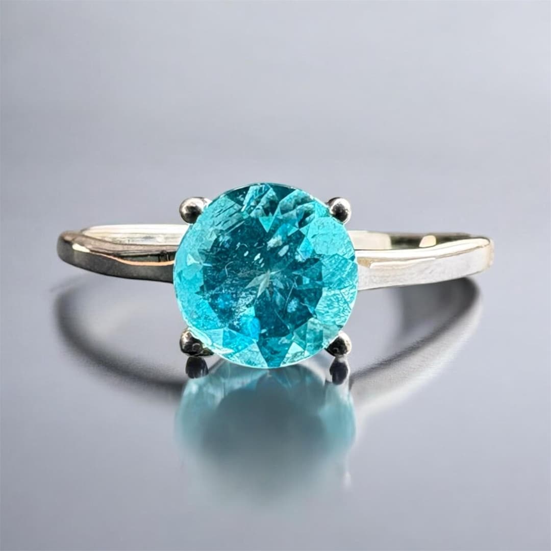 Paraiba Blue Apatite Sterling Silver Solitaire Ring, Madagascar ...