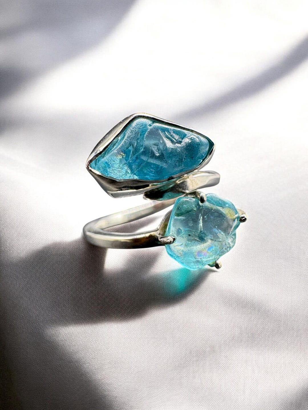 Raw Blue Apatite Sterling Silver Ring: Bezel & Prong Set, Adjustable ...
