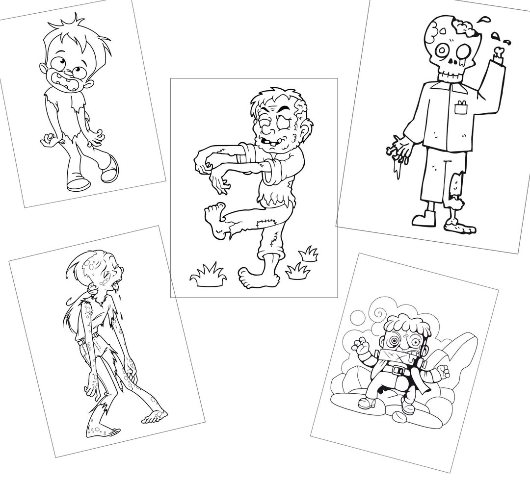 20 PAGES Spooky Zombie Cartoon Coloring Book Pages for Children Digital ...