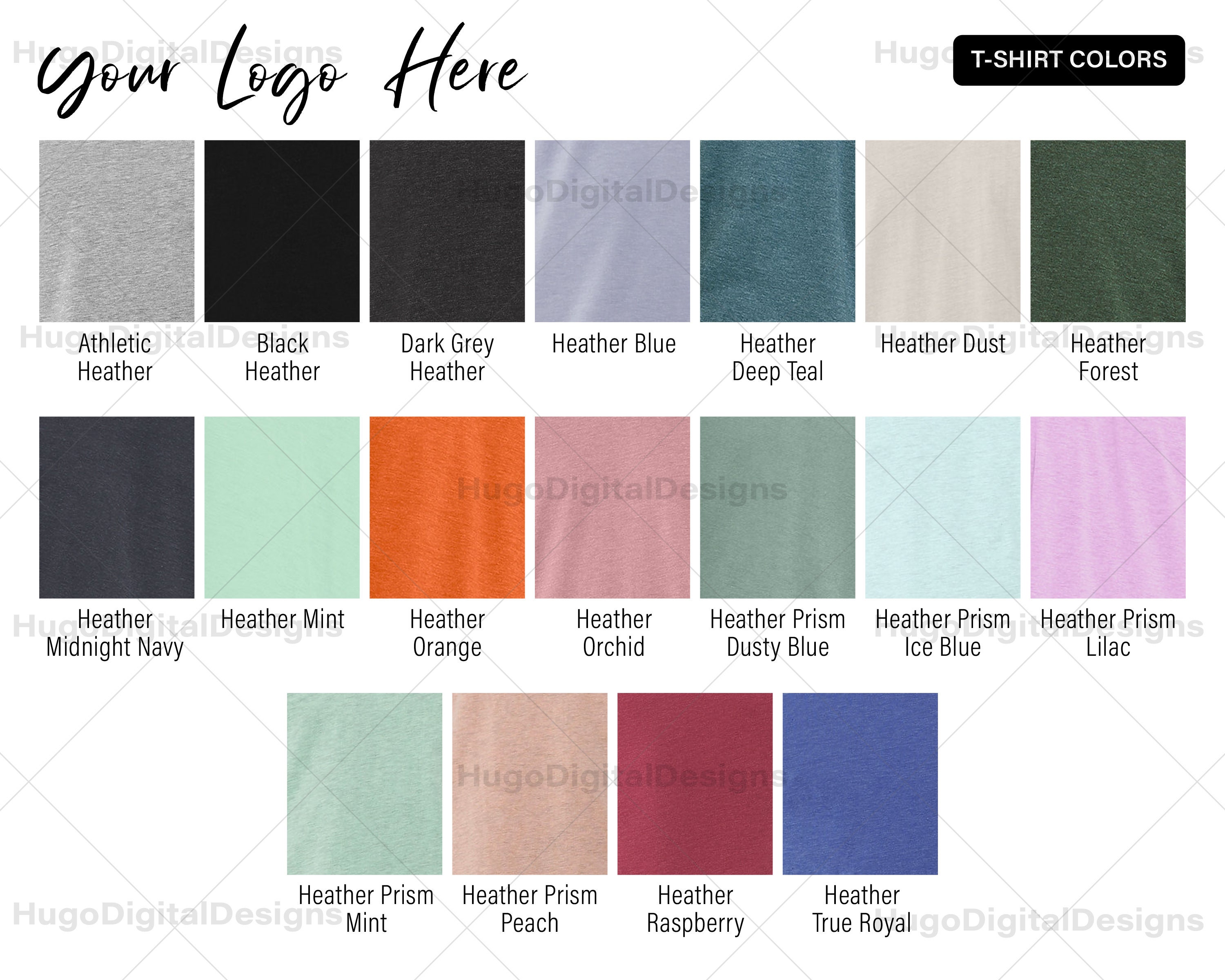 Bella Canvas 3001 Color Chart, Solid and Heather Color Chart Mock Up ...