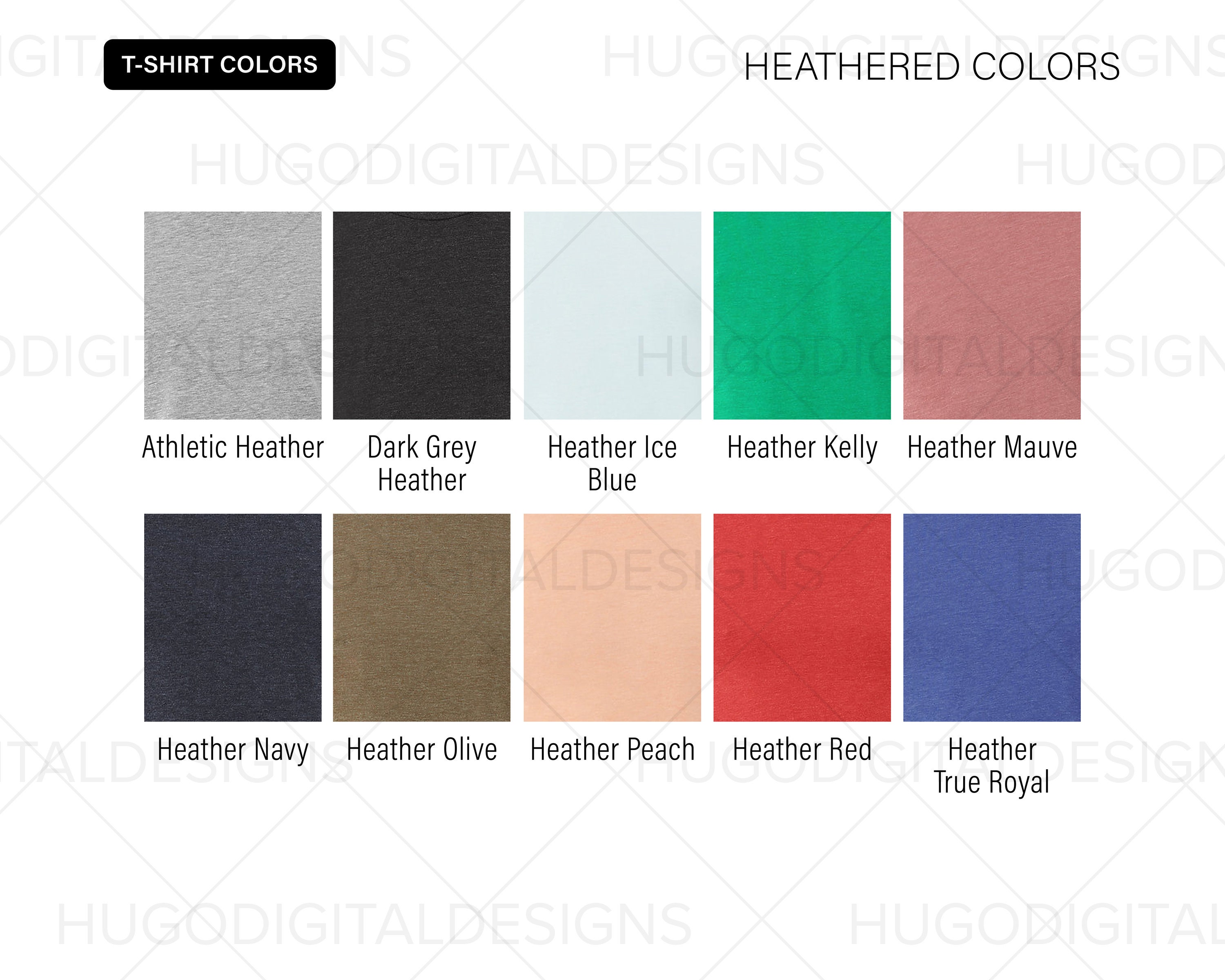 Bella Canvas 3001 Color Chart, Solid and Heather Color Chart Mock Up ...