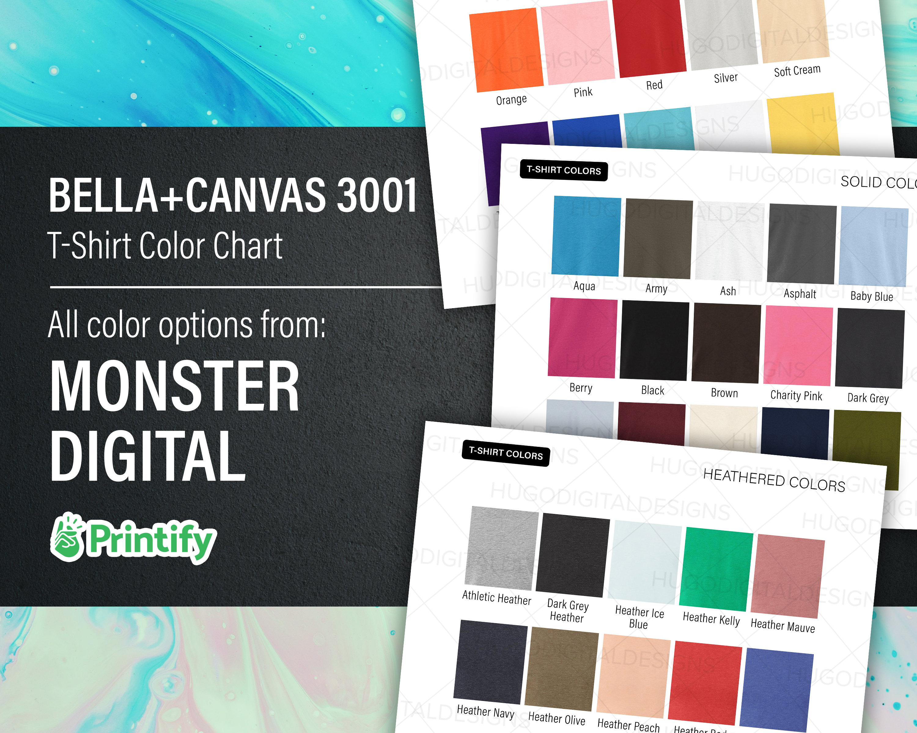 Bella Canvas 3001 Color Chart, Solid and Heather Color Chart Mock Up ...