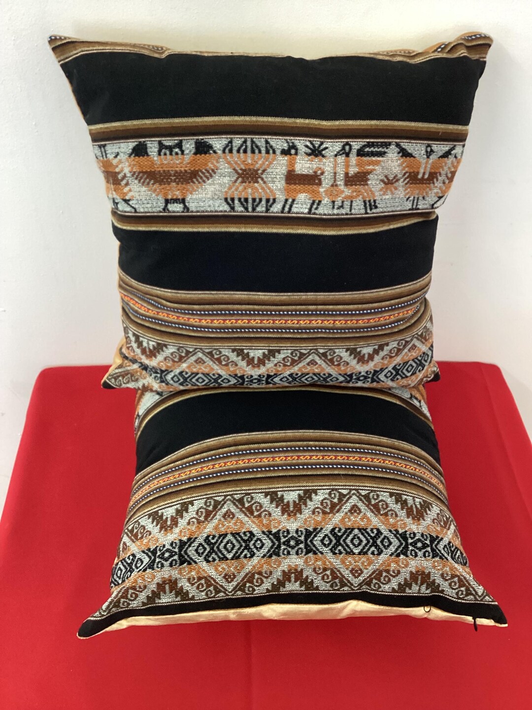 Pillow Cover Set , Peruvian Design in Gold and Black and Gold Suede ...