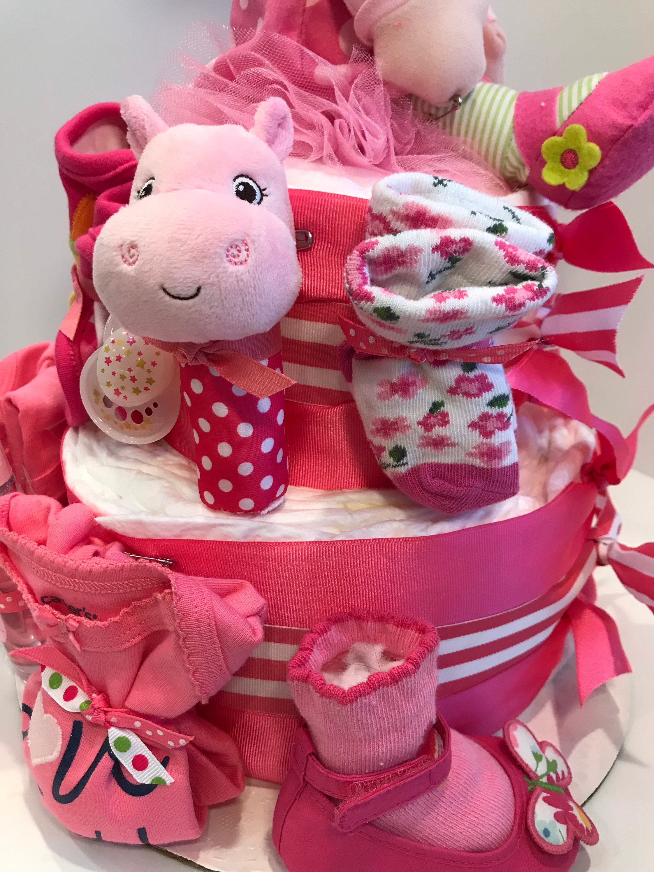 Pretty in Pink Diaper Cake, Girl Diaper Cake, Baby Shower Gift, Baby ...
