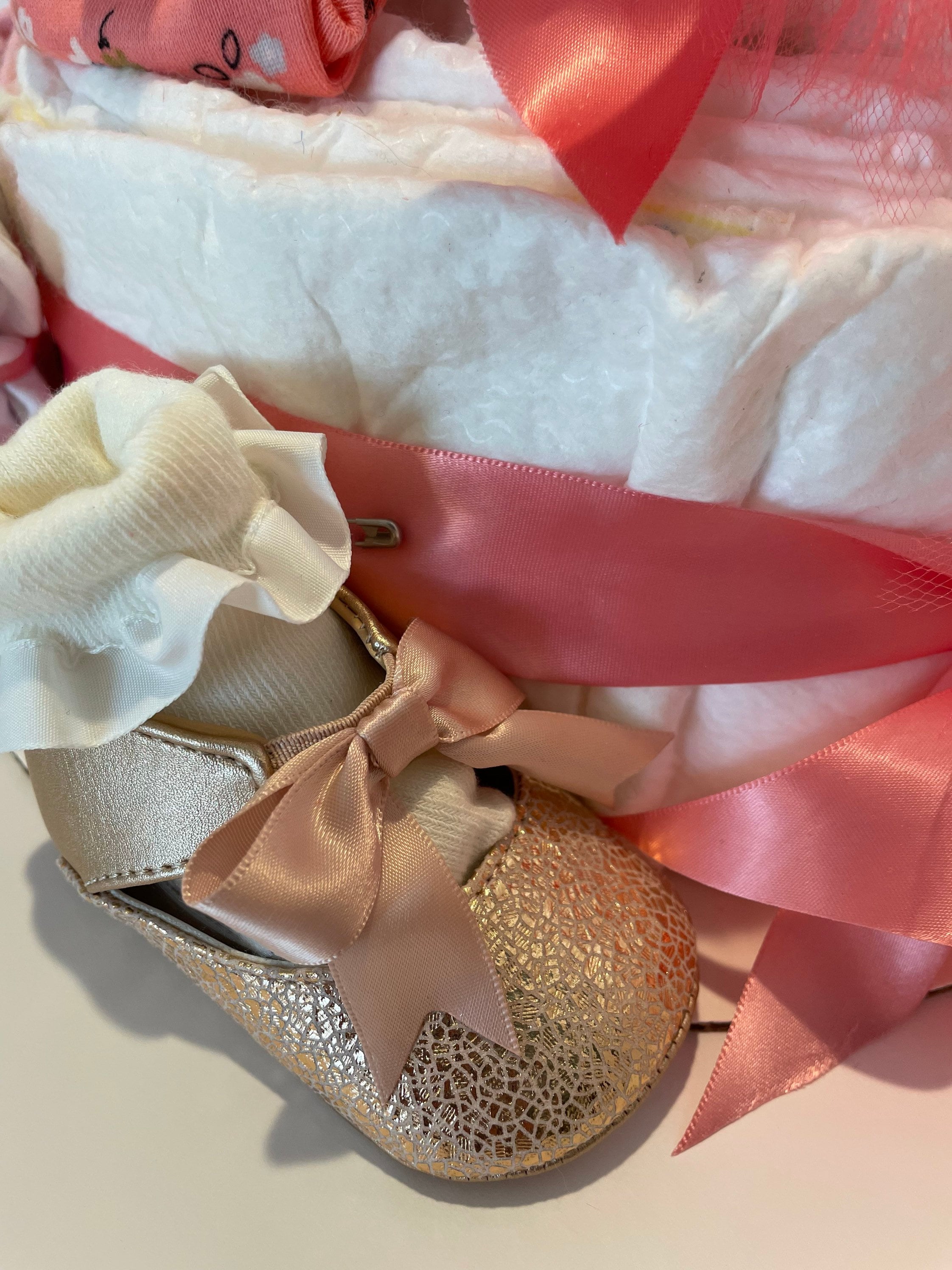 Coral Pink Diaper Cake, Floral Diaper Cake, Custom Diaper Cake, Girl ...