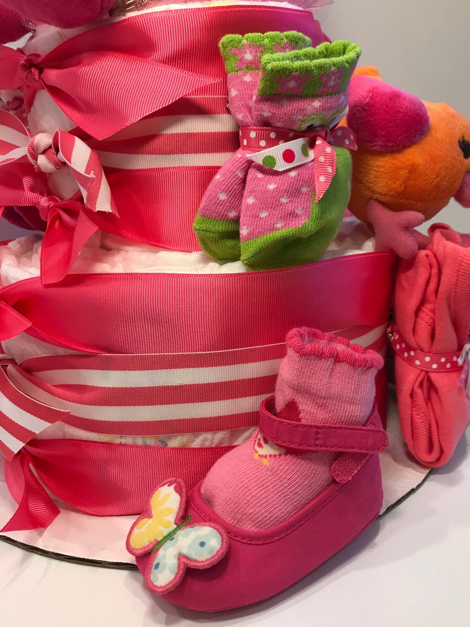 Pretty in Pink Diaper Cake, Girl Diaper Cake, Baby Shower Gift, Baby ...