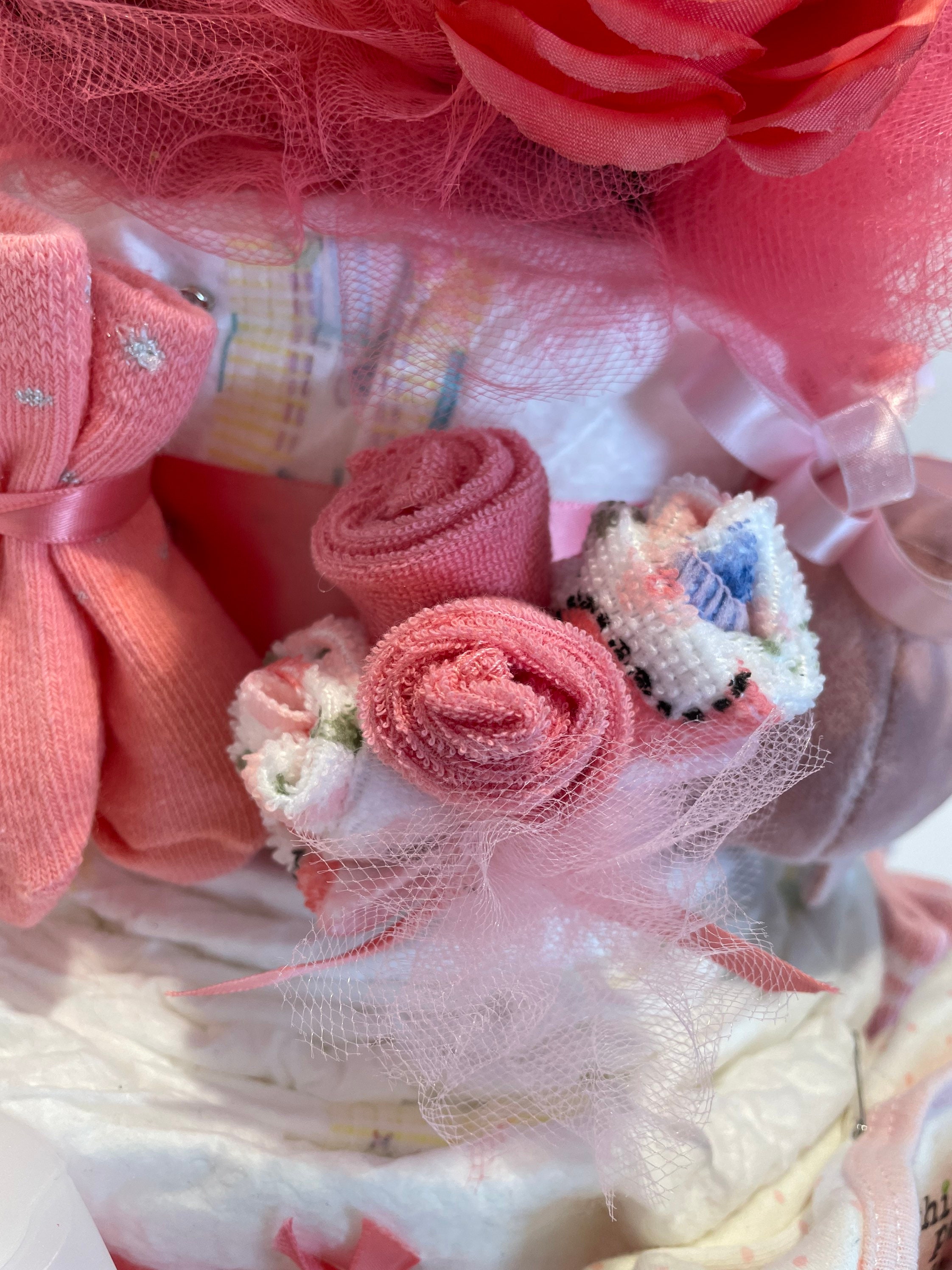 Coral Pink Diaper Cake, Floral Diaper Cake, Custom Diaper Cake, Girl ...