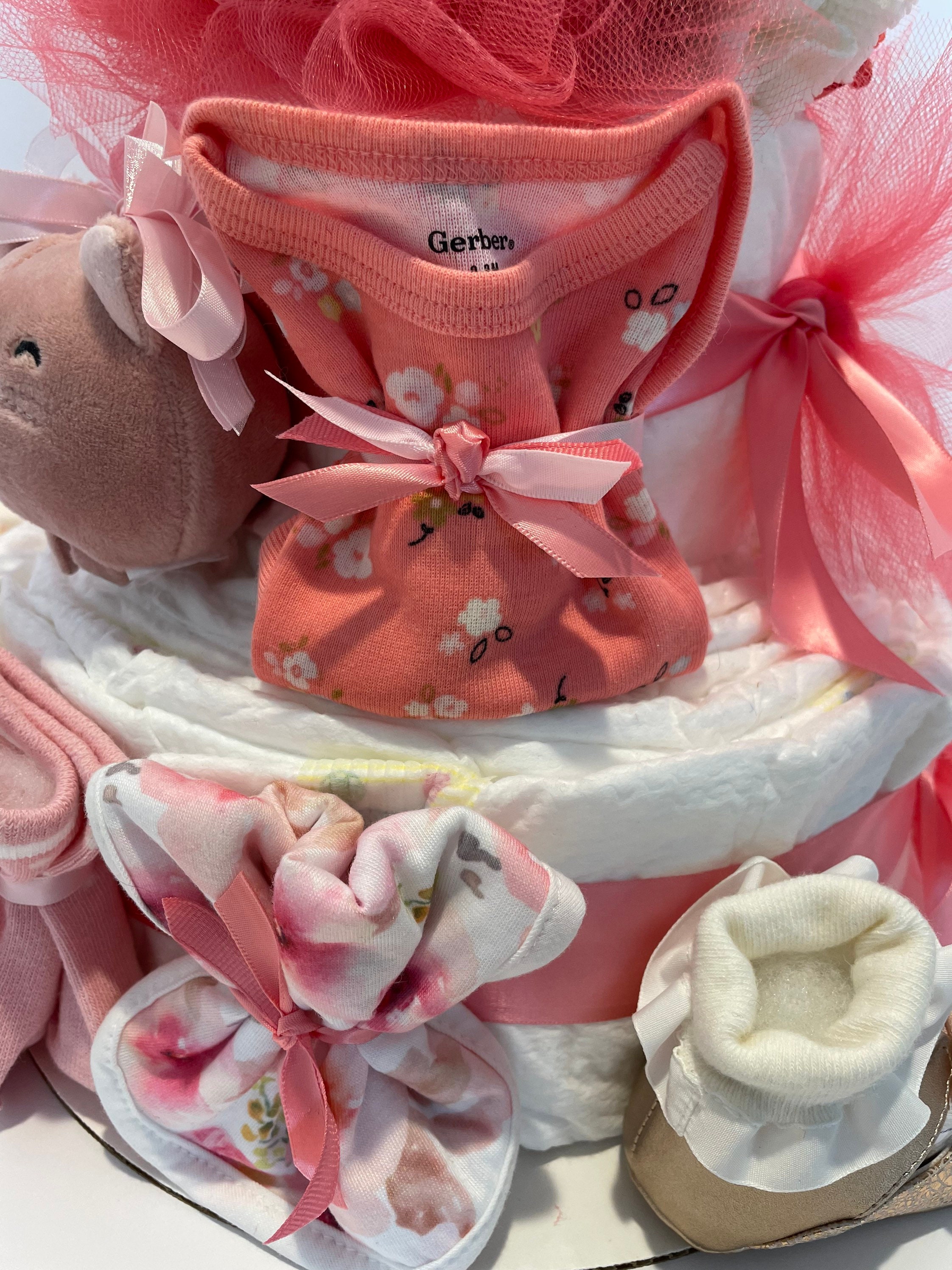 Coral Pink Diaper Cake, Floral Diaper Cake, Custom Diaper Cake, Girl ...