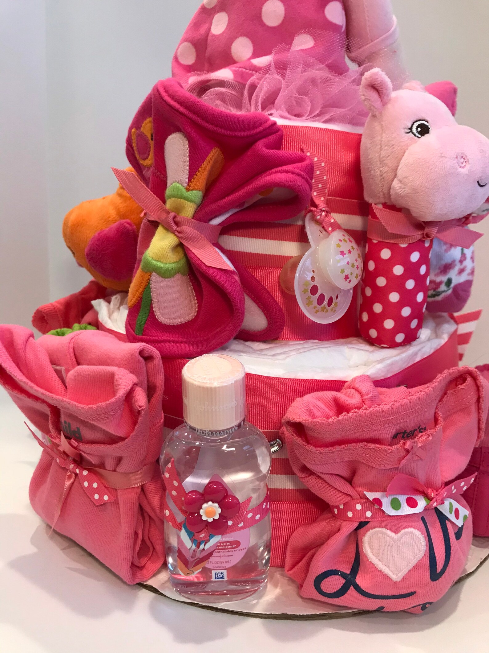Pretty in Pink Diaper Cake, Girl Diaper Cake, Baby Shower Gift, Baby ...
