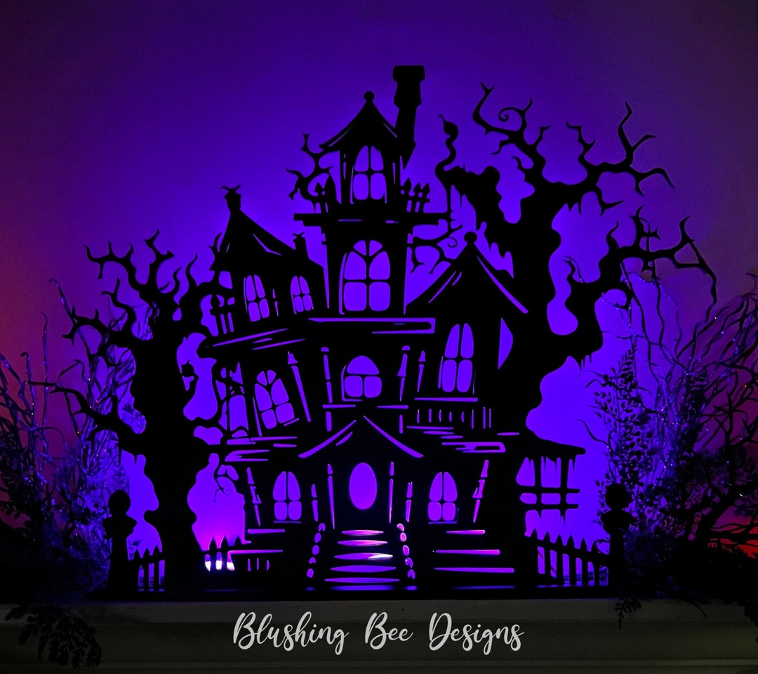 XL Wooden Haunted Mansion Silhouette, Halloween Haunted House, Table ...