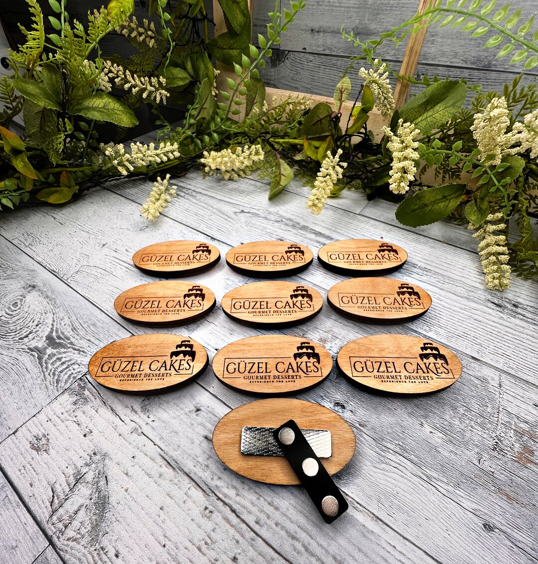 Engraved Wooden Name Tag, Custom Name Tags for Work, Magnetic Name ...