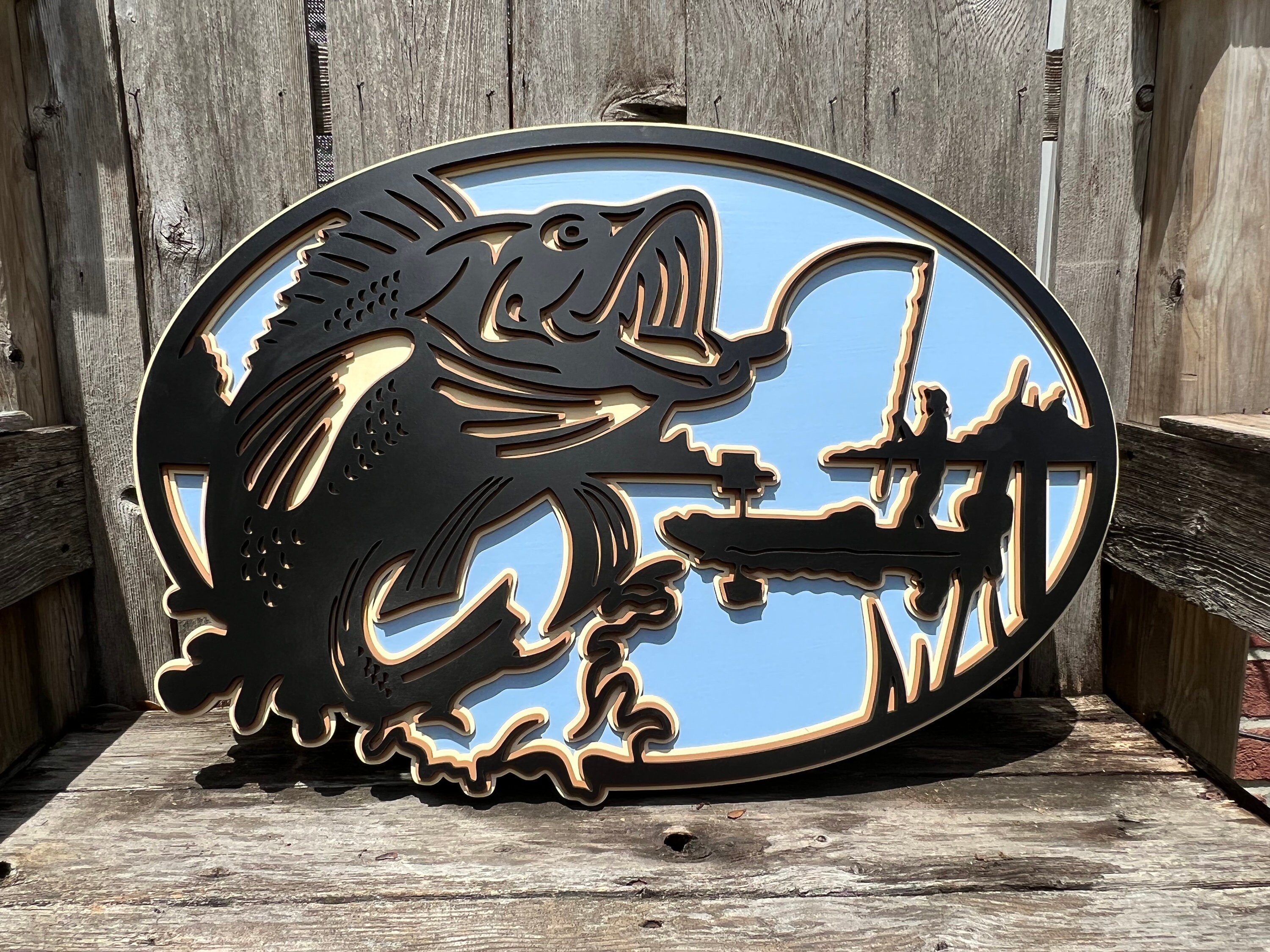 5 Layer Bass Fisherman Mandela Hanging Wall Decor Large Mouth Bass ...