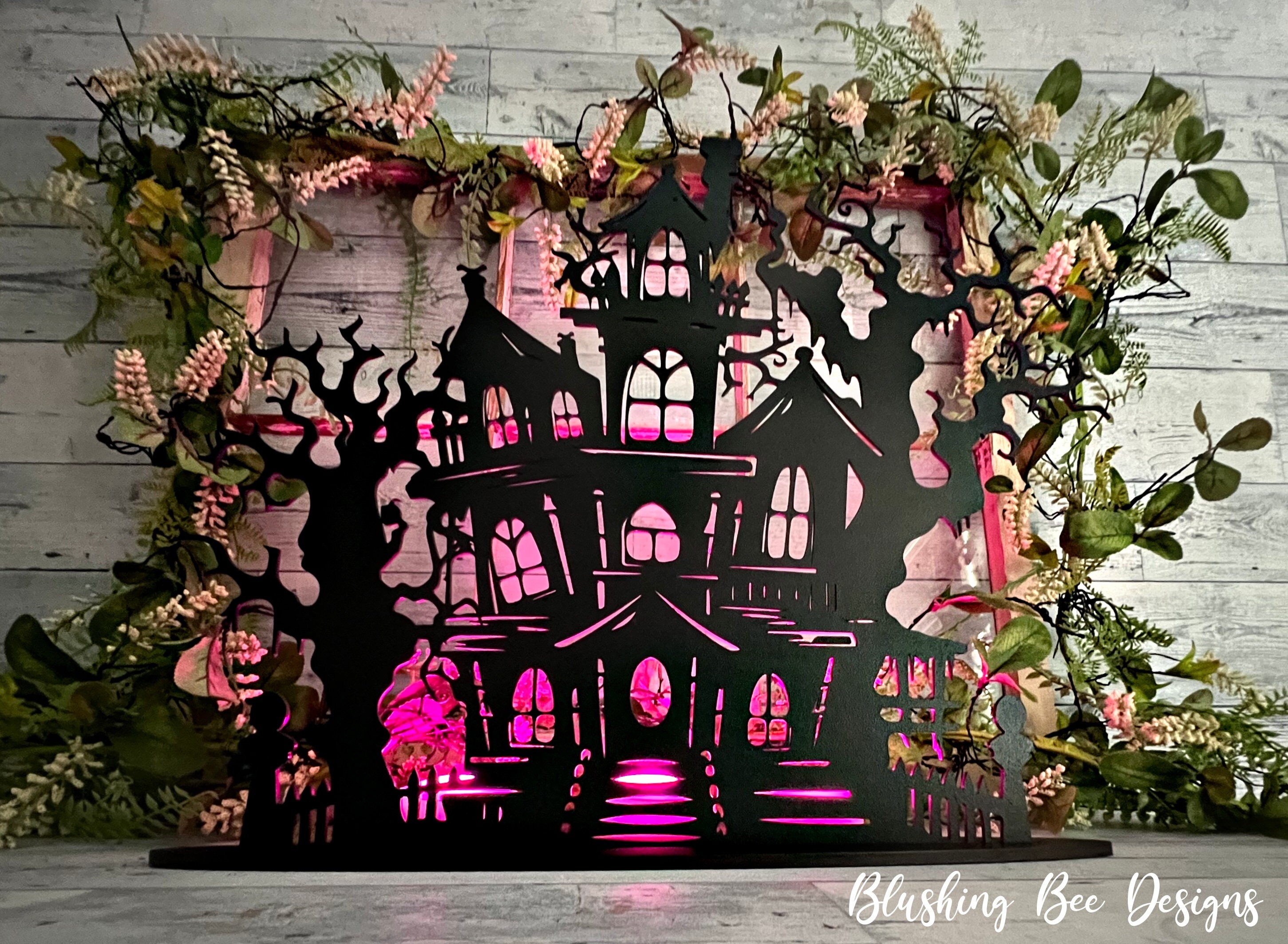 XL Wooden Haunted Mansion Silhouette, Halloween Haunted House, Table ...