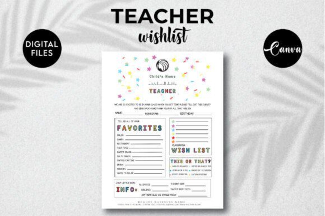 Teacher Favorite Things List: Back to School Survey (canva Template PDF ...