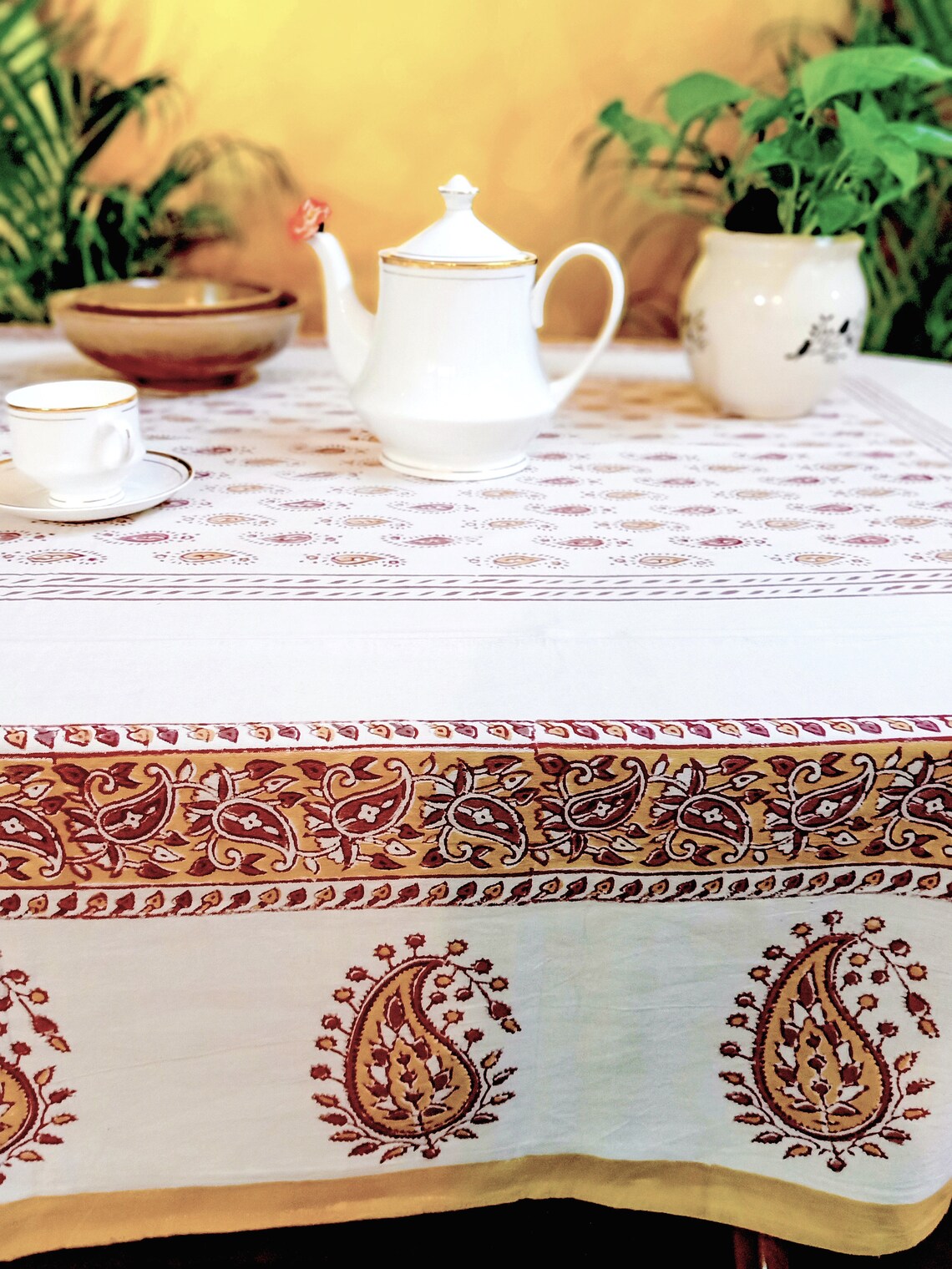 Floral Indian Rectangle Tablecloth Hand Block Printed Table | Etsy