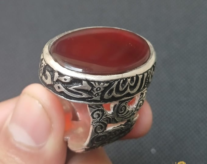 Muslim Shia Kufi Engraved Calligraphy Blue Agate 925 Sterling Silver ...