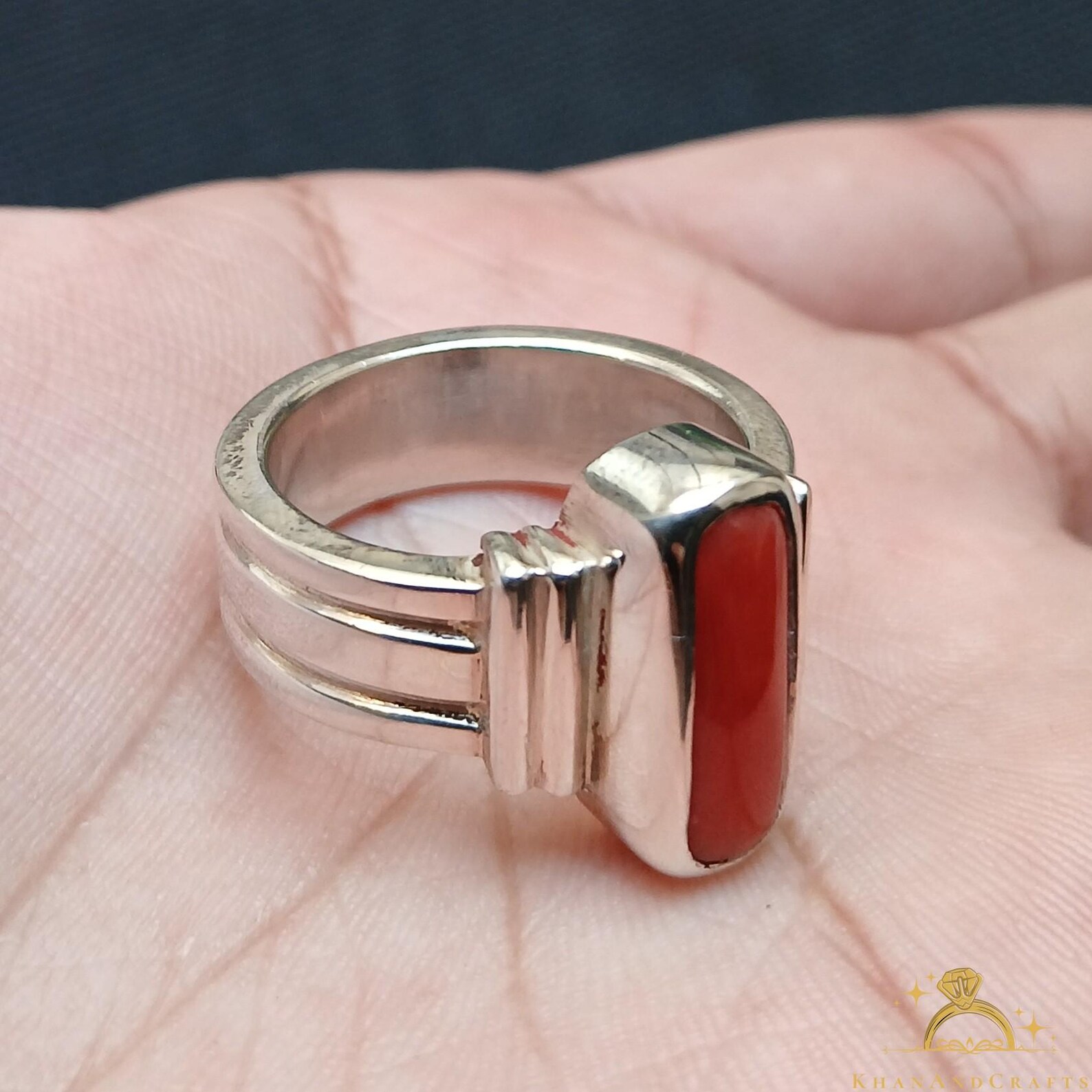 Natural Red Coral Stone Ring Handmade 925 Sterling Silver Rare Marjan Gemstone Ring Moonga Coral ...